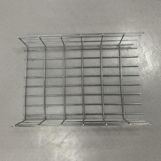 Galvanized cable tray showing side view with reinforcement bars