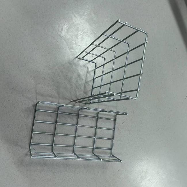 Close-up view of cable tray connectors and mounting brackets