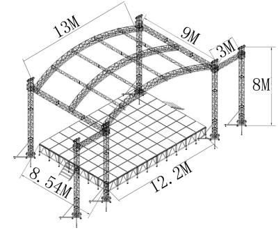 China Arc Roof Tower System Stage Lighting Truss Spigot 6 Pillars Aluminum for sale