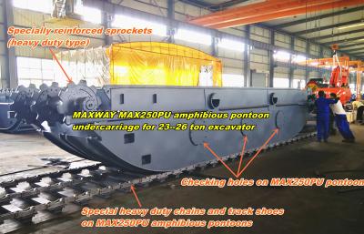 China Heavy Duty Famous Big float Amphibious Pontoon for Excavator , Model: MAX250PU for sale