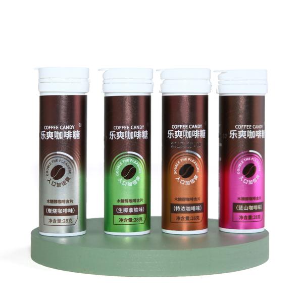 Quality Wholesale Coffee Tablet Semi-Hard Candy with Xylitol 28g Sugar-Free Exotic Snack in Bottles 18 Months Shelf Life for sale