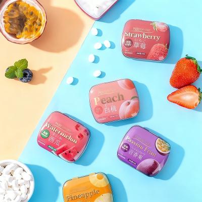 China Factory Direct Sale Custom Sugar-Free Mint Candy Fresh Breath Fruit Flavor Pressed Tablet Candy Hard Candy Slice Mints Can-Tin for sale