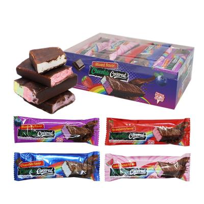 China Sweet Soft Cotton Candy Assorted Fruit Flavor Chocolate Covered Marshmallow for sale