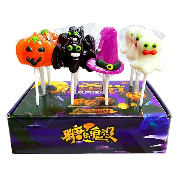 Quality Wholesale 15g 20g 3D Cartoon Shape Lollipop Candy Stick Hard Candy Halloween Candies for sale