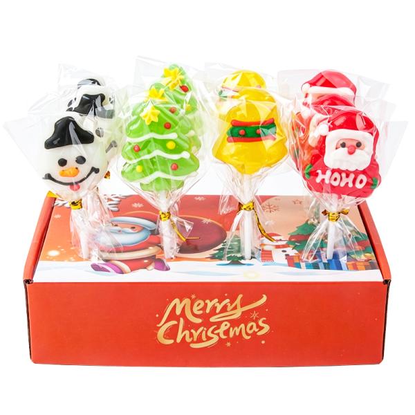 Quality Christmas Candy Fruit Flavor Assorted Cartoon Shape Hard Lollipop Candy Sweets for sale