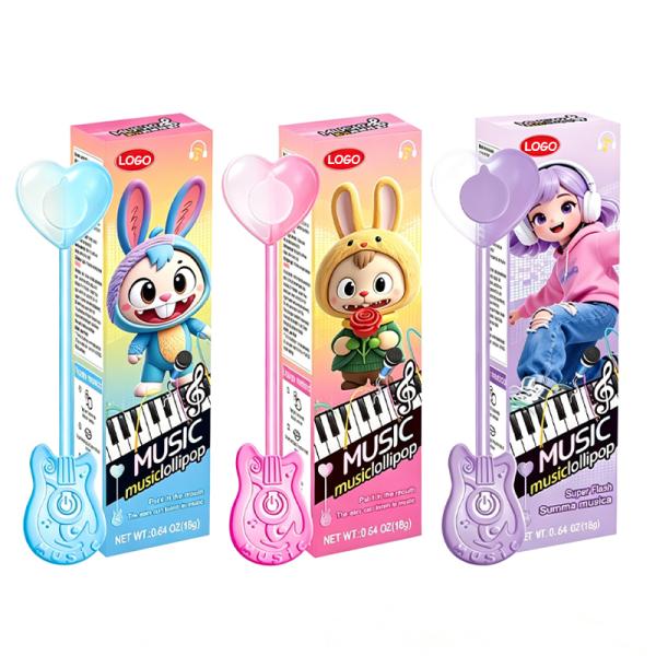 Quality Assorted Fruit Flavor Hard Candy Audio Sounds Bone Conduction Music Lollipop Candy Toys for sale