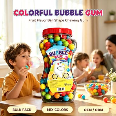 China Hot Selling Fruit Flavor Ball Shape Bubble Gum Mini Hollow Sweet Chewing Gum Candy for sale
