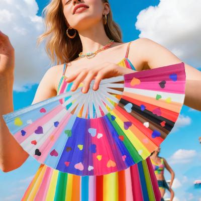 China Large Fan Rave Custom Rainbow Bamboo Folding Hand Foldable Party Fan, Promotion, Business Gift for sale