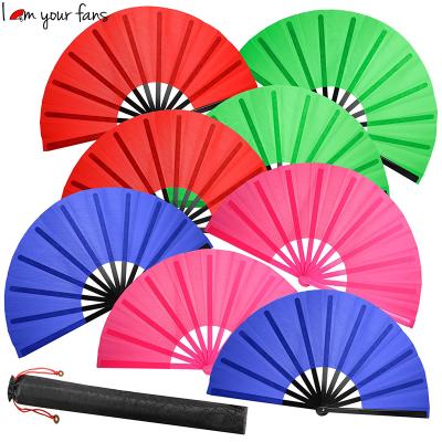 China Large Reflective Hand Fan 27cm / 33cm Holographic UV Fan High Premium Bamboo Folding Clack Rave Fan for Party Use for sale