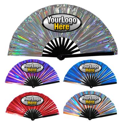 China Hot Sale PVC Hand Fan Printing Fabric Bamboo Fan Rave Folding Fan for sale