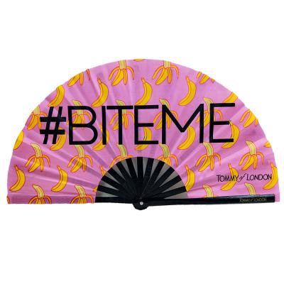 China Custom Printed UV Reflective 13 Inch Large Bamboo Folding Clack Hand Held Fan for Rave Accessories for sale