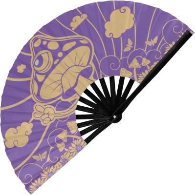 China UV Glow Rave Folding Hand Fan With Bamboo Ribs for Men/Women - Large Clack Festival Fan for sale