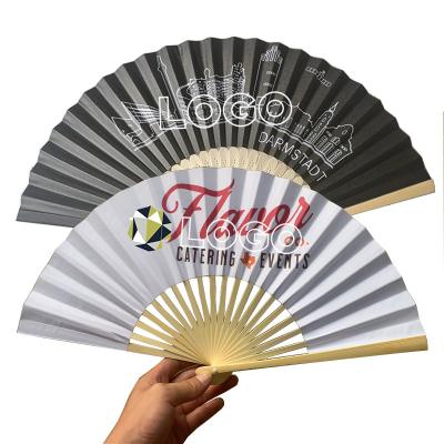 China Custom Promotion 21cm 23cm Bamboo Paper Fabric Wedding Foldable Rave Hand Held Fans for sale