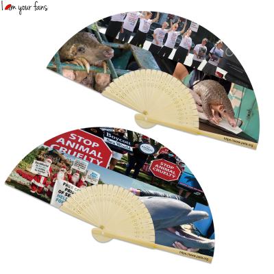 China Custom Bamboo Folding Fan Animal Protection Theme Bamboo Fan for Cultural Promotion, Creative Gifts for sale