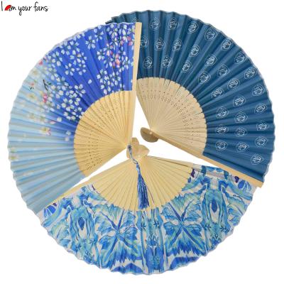 China Custom Bamboo Hand Fan Bamboo Foldable Fan Wedding Fans for Home Business Wedding Silk Hand Fans Bamboo for sale