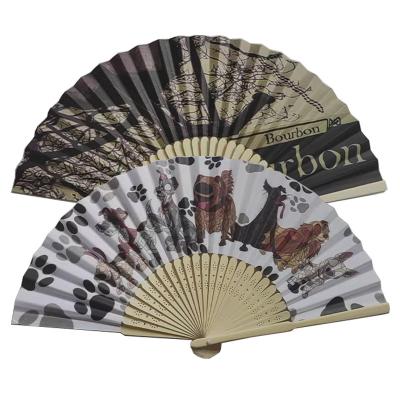 China 6 Inch Hot Sale Customized Fan Fabric Folding Hole Bamboo Hand Fan Bride for Promotion Gifts for sale