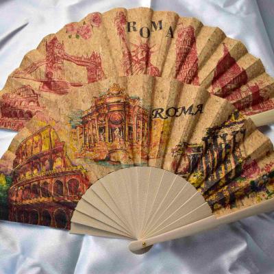 China Digital Printing Retro Style Foldable Hand Fan Wooden Solid Spain Wood Fan for sale