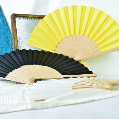China Custom Wooden Fan Paper Wooden Hand Fan Party Favors  Wood Cotton Hand Fan With Gift Bags for sale