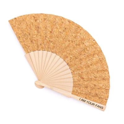 China Custom Printing Eco-Friendly Cork Wood Hand Fan Material Cork Folding Wooden Hand Fan for sale