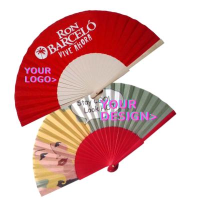 China High Quality Wholesale Customised Wooden Folding Bamboo Hand Fan With Pouch for sale