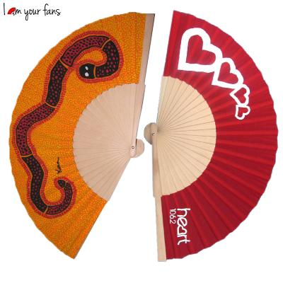 China Factory Hot Price 23cm Polyester Cotton Wooden Hand Fan Color Paper Hand Held Folding Fans for Promotion Artivity for sale