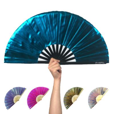 China [I AM YOUR Fans]factory Fabric Foldable Hand Fan for Nightclub Use Kungfu Fan Large Big Size Bamboo Price Customized Folk Art for sale