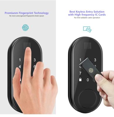 Cina Smart Deadbolt Door Lock Fingerprint Password RFID Card Wifi Controllo chiavi meccaniche in vendita
