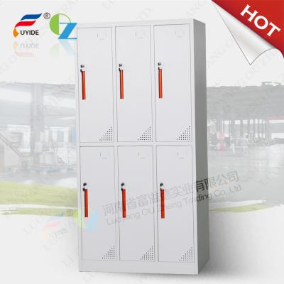 China Steel locker with Colourful door,six door,orange recessed handle,KD Structure for sale
