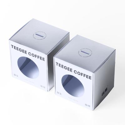 China Square Paperboard Auto Lock Coffee Packaging Box With Cycle Window Custom Thickness for sale