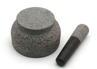 Cina Smerigliatrice di pietra bucata della ciotola del guacamole di Molcajete dell'insieme del mortaio e del pestello del granito pesante di superficie in vendita