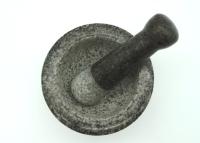 China Reliable Stone Mortar And Pestle Set 100% Solid Granite Round With Base for sale