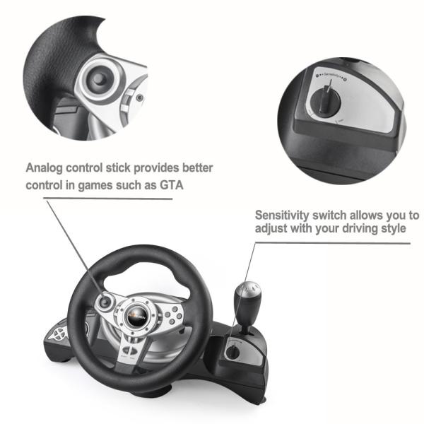 Universal Wired Video Game Steering Wheel Compatible with PS3/PS2/PC