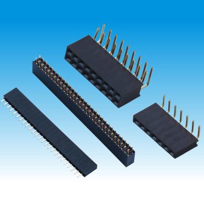 China 2,54 conector femenino del jefe de la fila dual de la echada H 7,1 del milímetro de ángulo recto en venta