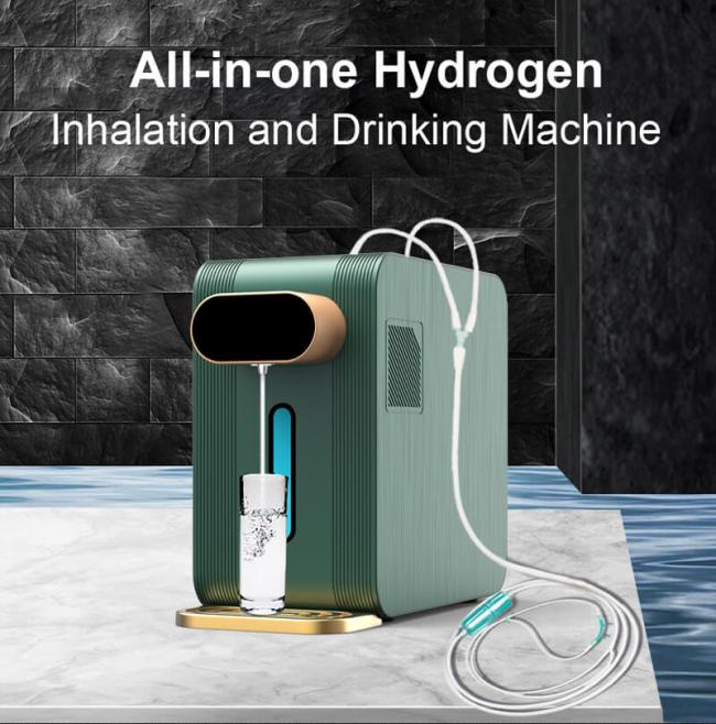 Dual function hydrogen machine showing both inhalation and water dispensing features