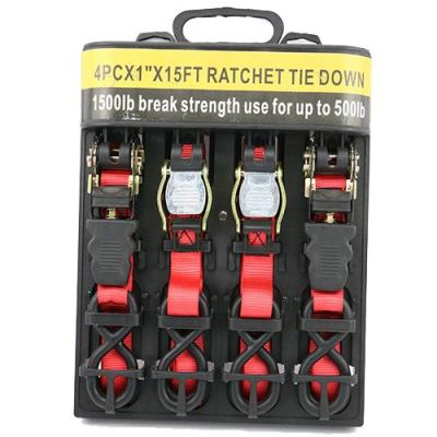 China 2PC 25mm Cargo straps and 2PC Cam buckle tie down with red straps for sale