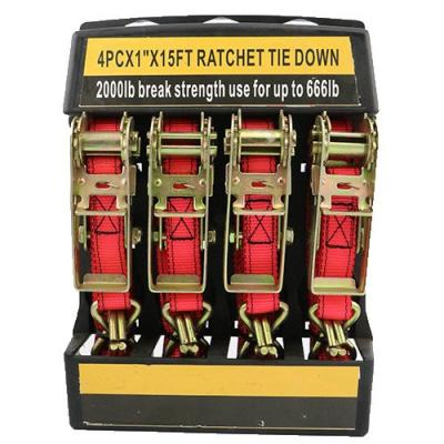 China 4pcs 1Inch 15FT Ratchet tie downs with long aluminum handle for sale