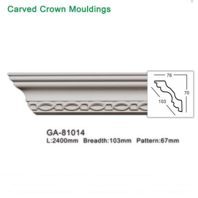 China Modern Design White Decorative PU Carving Cornice Moulding Length 2400mm for sale