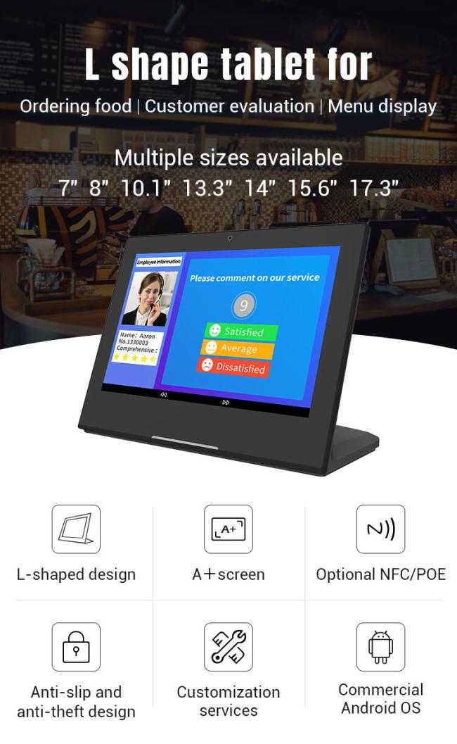173 inch restaurant ordering tablet with rk3566 processor poe nfc 1080p hd resolution 10 point touch android 11 l shaped design for efficient self service ordering-1