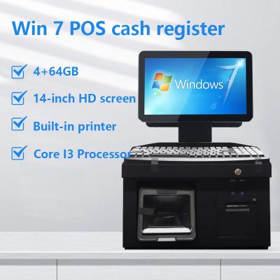 China 14Inch Dual Touch Screen Windows7 Pos Cash Register i3 Cpu 4+64GB Desktop POS Terminal with Printer,Keyboard,Scanner for sale