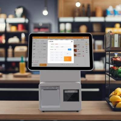 China Retail 15.6inch Dual Touch Screen All in One Terminal Machine with Thermal Transfer Printer Technology for sale