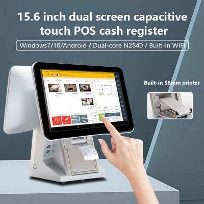 China Capacitive Touch Dual Screen All in One Pos Systems for Restaurants Wifi Cash Register and 32GB Hard Disk Capacity for sale