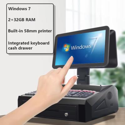 China 15.6inch Dual Screen Touch All in One POS System with Cash Drawer and Built in 58mm Printer 2GB RAM Supermarket for sale