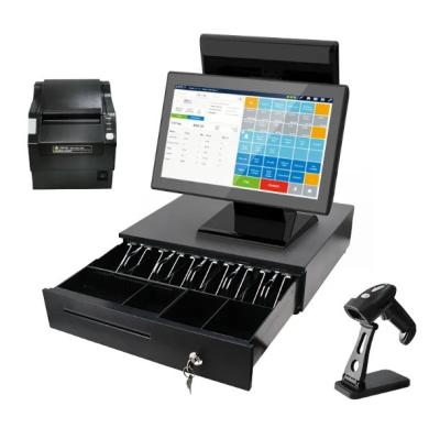 China Barcode Scanner Printer Type 15.6 Inch Win All in One Touch Screen POS Machine Retail Cash Register 4 64G for sale