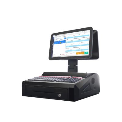 China OEM ODM 15.6Inch Dual Screen Windows7 Pos Cash Register N2840 Cpu 2+32GB Desktop POS Terminal with 58mm Printer,Keyboard for sale