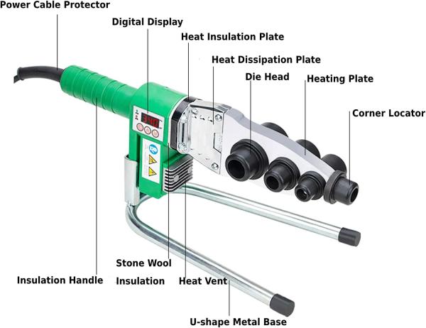 Plastic Pipe Fusion Welder 20-63mm 800W/220V For PPR, PE, PP，PVDF And PB Pipes Separate Front Die Head Corner Welding