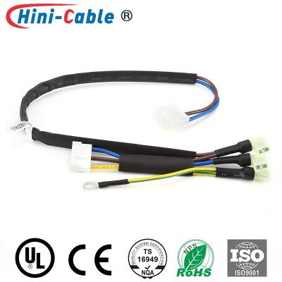 China Flagge mit den Verschluss-Stecker-Frühlings-Anschlüssen, zum des Leistungsaufnahme-Kabelbaums zu verdoppeln CJT Pitch3.96mm 5Pin und Ring Terminal Wechselstroms zu verkaufen