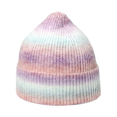 China Gradiente de colorante de corbata transfronteriza sombrero de punto Rainbow sombrero de lana grueso y cálido en venta
