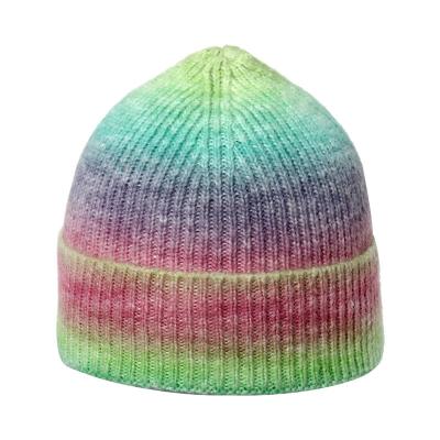 China Gradiente de colorante de corbata transfronteriza sombrero de punto Rainbow sombrero de lana grueso y cálido en venta