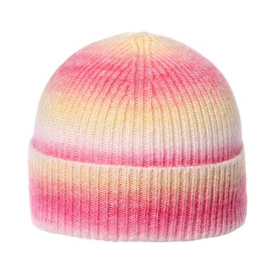China Gradiente de colorante de corbata transfronteriza sombrero de punto Rainbow sombrero de lana grueso y cálido en venta