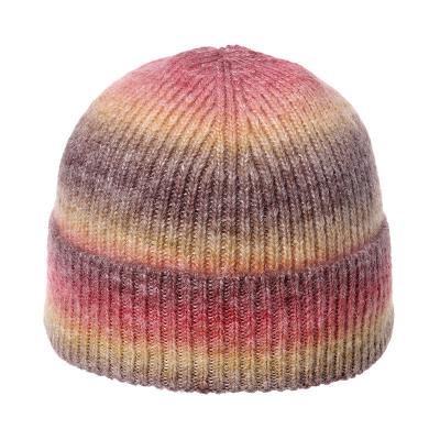 China Gradiente de colorante de corbata transfronteriza sombrero de punto Rainbow sombrero de lana grueso y cálido en venta